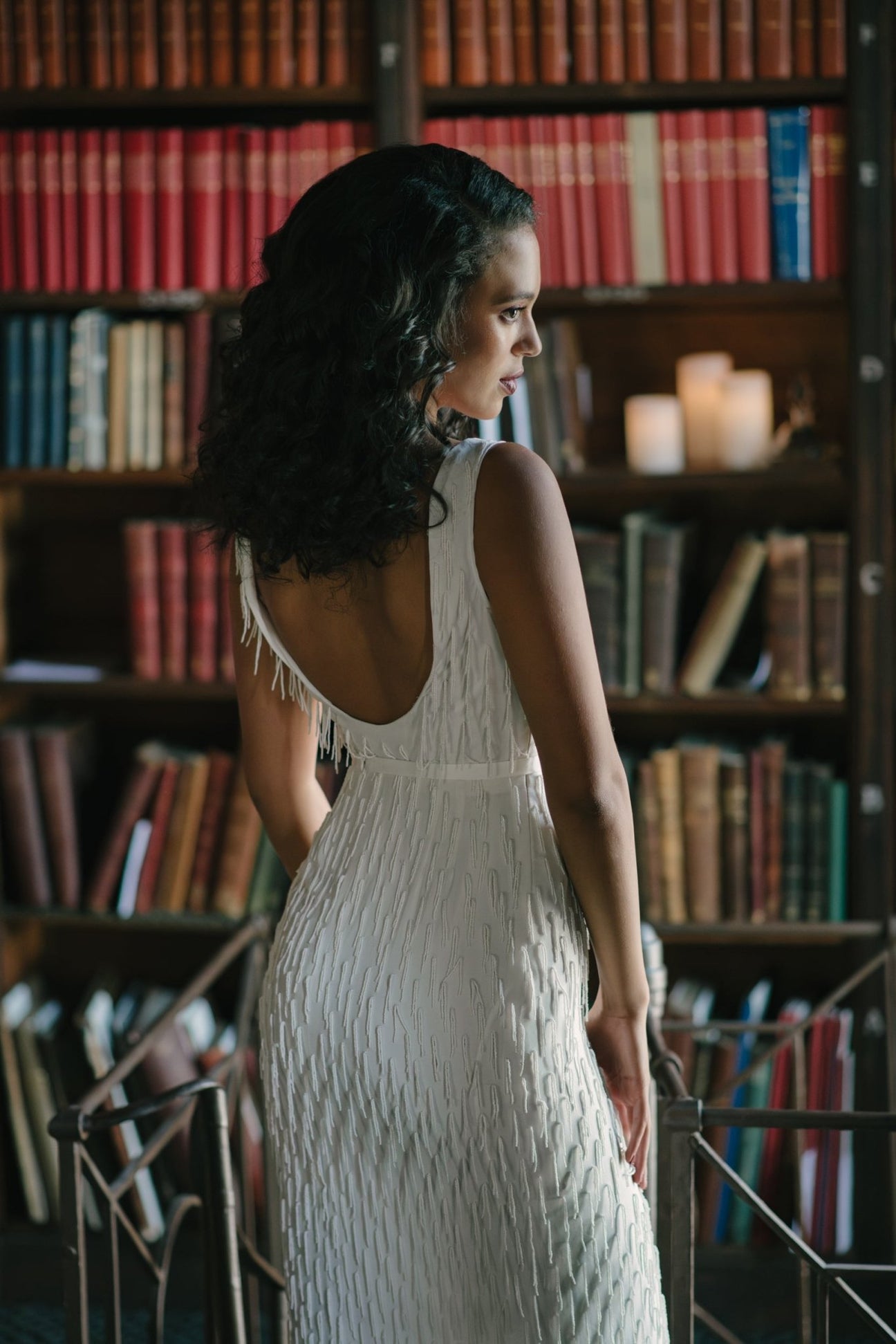 Pearl | Long wedding dress in crepe de chine and beaded fringes ...